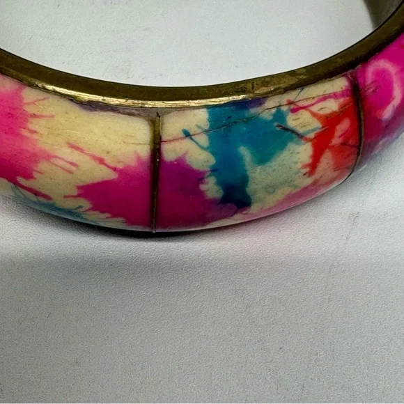 Unbranded | Jewelry | Vintage 7s Chunky Brass Color Paint Splash Bangle ...